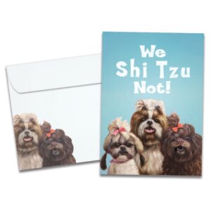 tree-free greetings - humorous birthday cards - artful designs - 1 card + matching envelopes - made in usa - 100% recycled paper - 5"x7" - shi tzu not (go61210)