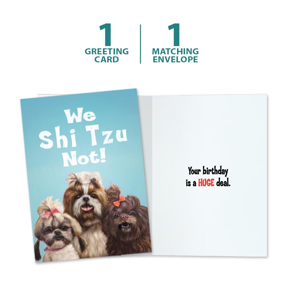 Tree-Free Greetings - Humorous Birthday Cards - Artful Designs - 1 Card + Matching Envelopes - Made in USA - 100% Recycled Paper - 5"x7" - Shi Tzu Not (GO61210)