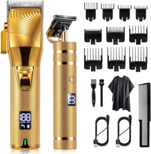 hair clippers for men, professional hair trimmer barber set cordless beard trimmer haircut grooming kit gift for men/women/kids/pet (gold)