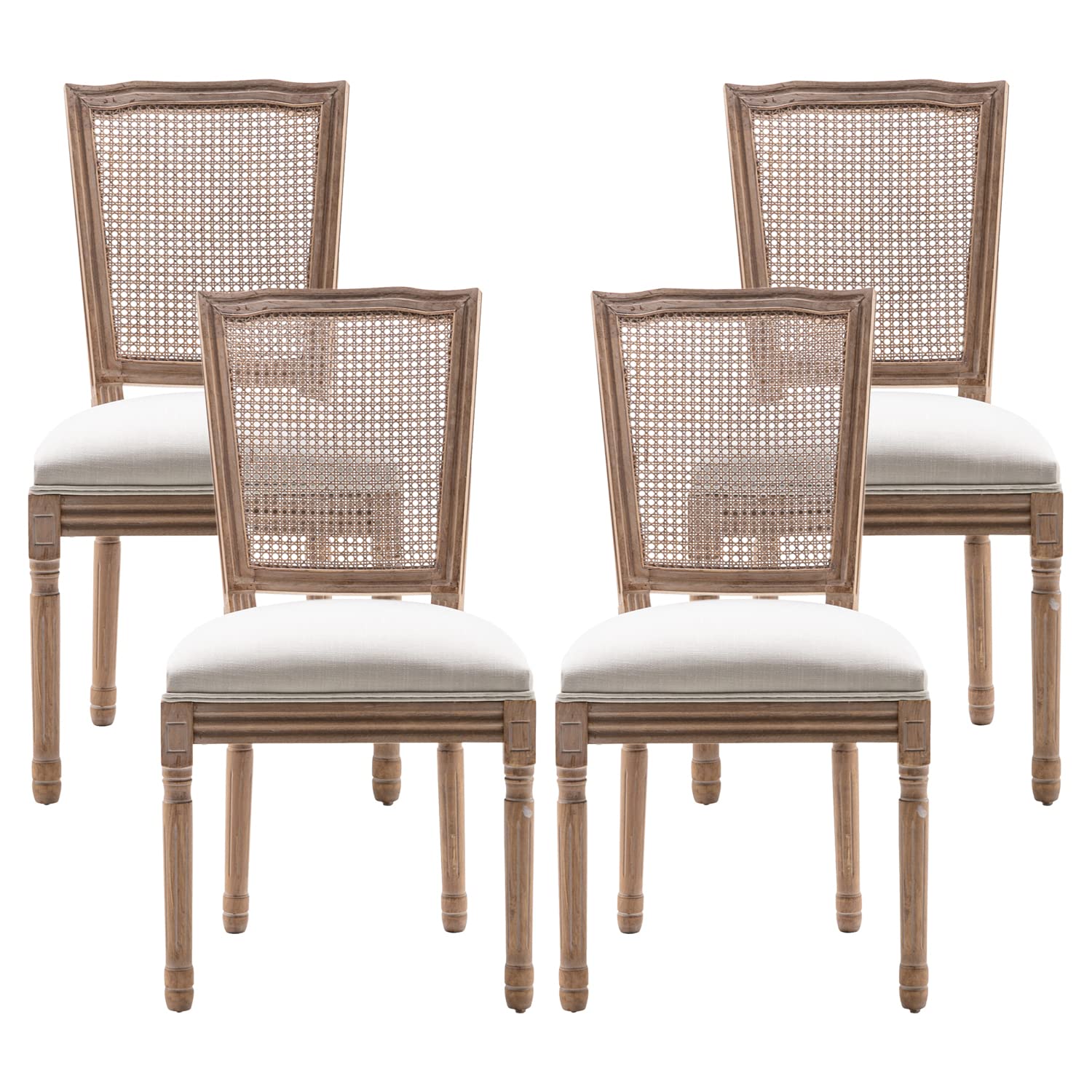 Nrizc Farmhouse Dining Room Chairs Set of 4, French Dining Chairs with Square Rattan Back, Solid Wood Legs, French Bistro Chairs for Dining Room/Living Room/Kitchen/Restaurant