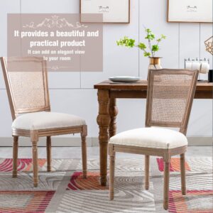 Nrizc Farmhouse Dining Room Chairs Set of 4, French Dining Chairs with Square Rattan Back, Solid Wood Legs, French Bistro Chairs for Dining Room/Living Room/Kitchen/Restaurant