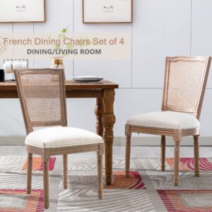 Nrizc Farmhouse Dining Room Chairs Set of 4, French Dining Chairs with Square Rattan Back, Solid Wood Legs, French Bistro Chairs for Dining Room/Living Room/Kitchen/Restaurant