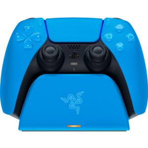 razer quick charging stand for playstation 5: quick charge - curved cradle design - matches ps5 dualsense wireless controller - one-handed navigation - usb powered - blue (controller sold separately)