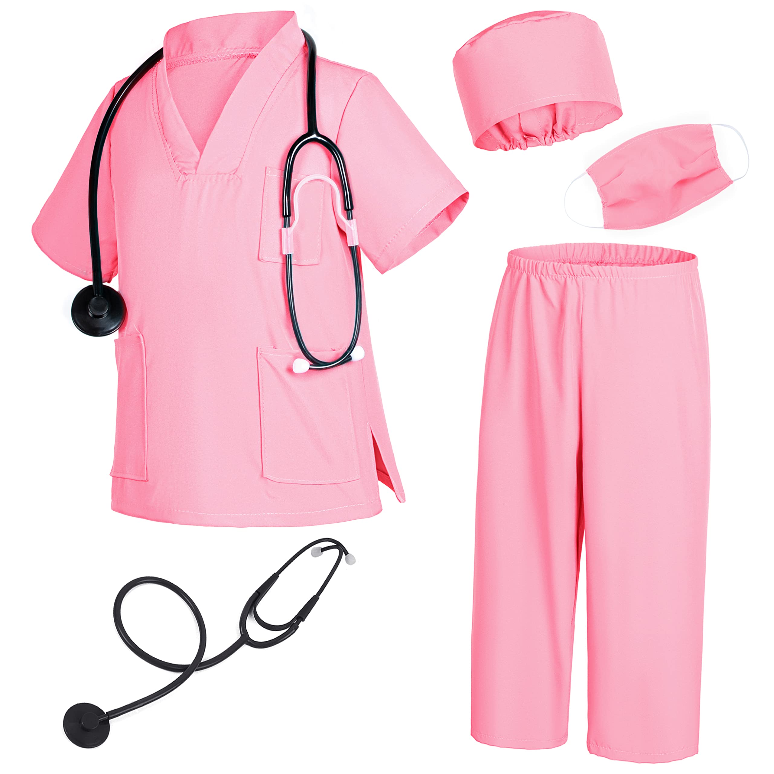 TOGROP Doctor costume for kids scrubs pants with accessories set toddler children cosplay 5T-6T pink