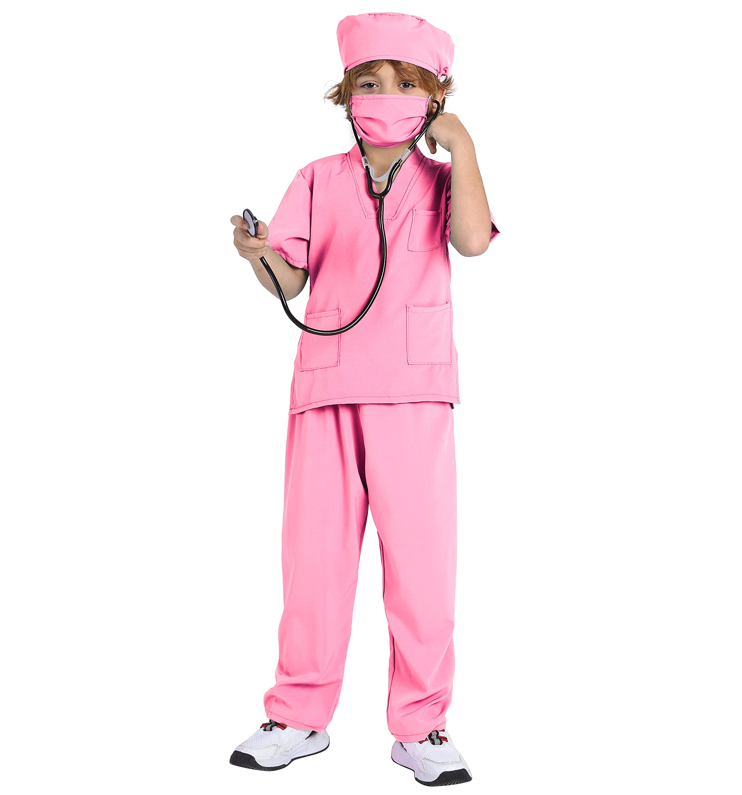 TOGROP Doctor costume for kids scrubs pants with accessories set toddler children cosplay 5T-6T pink