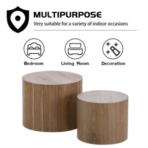 WILLIAMSPACE Nesting Coffee Table Set of 2, Walnut Round Wooden Coffee Tables Modern Circle Table for Small Space Living Room Bedroom Accent End Side Table (Walnut-Round)