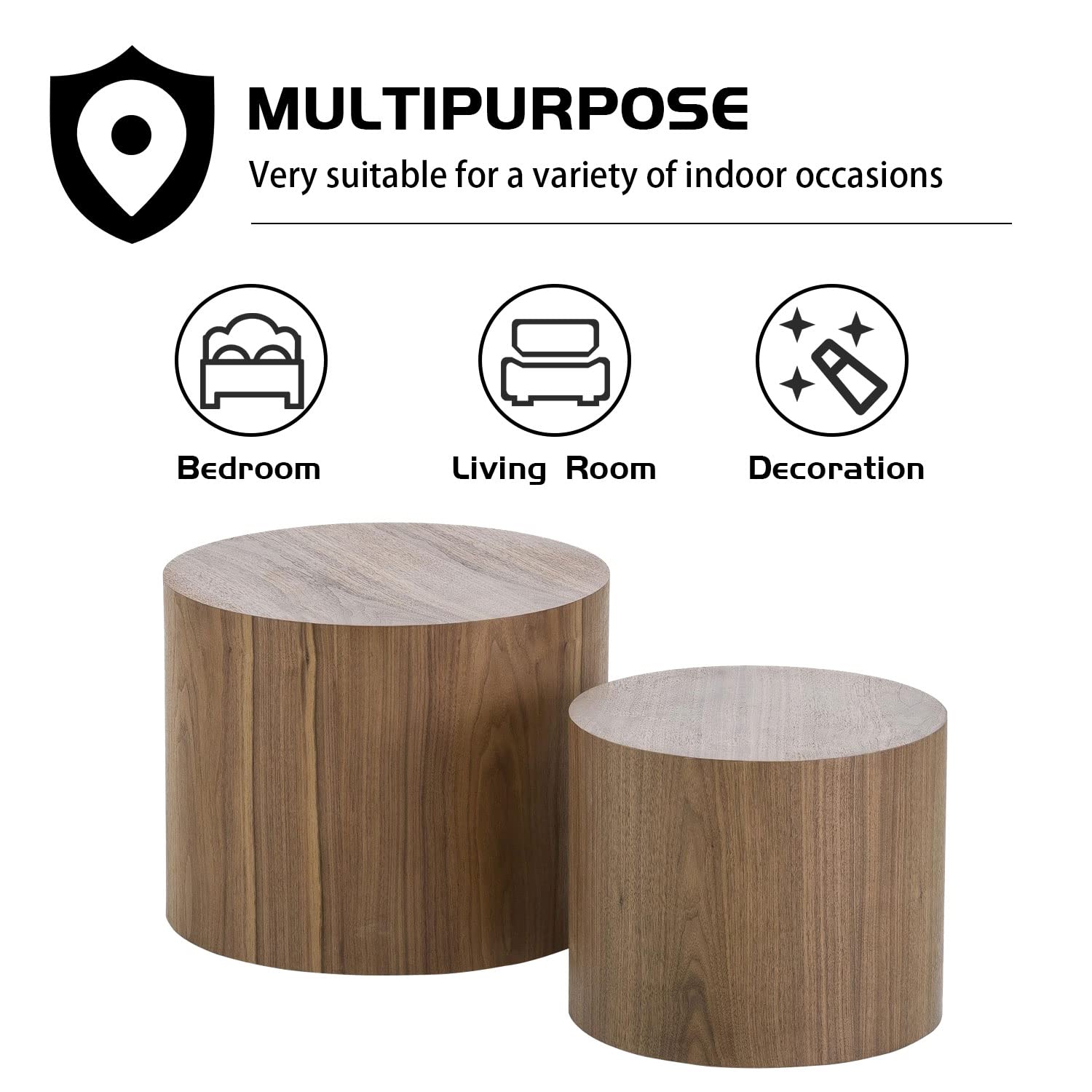 WILLIAMSPACE Nesting Coffee Table Set of 2, Walnut Round Wooden Coffee Tables Modern Circle Table for Small Space Living Room Bedroom Accent End Side Table (Walnut-Round)