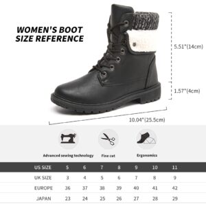 hash bubbie Women's Waterproof Winter Boots Black Combat Boots Mid Calf Snow Boots PU Leather Boots Lace up Fur Lined Ankle Booties（Black.US9）