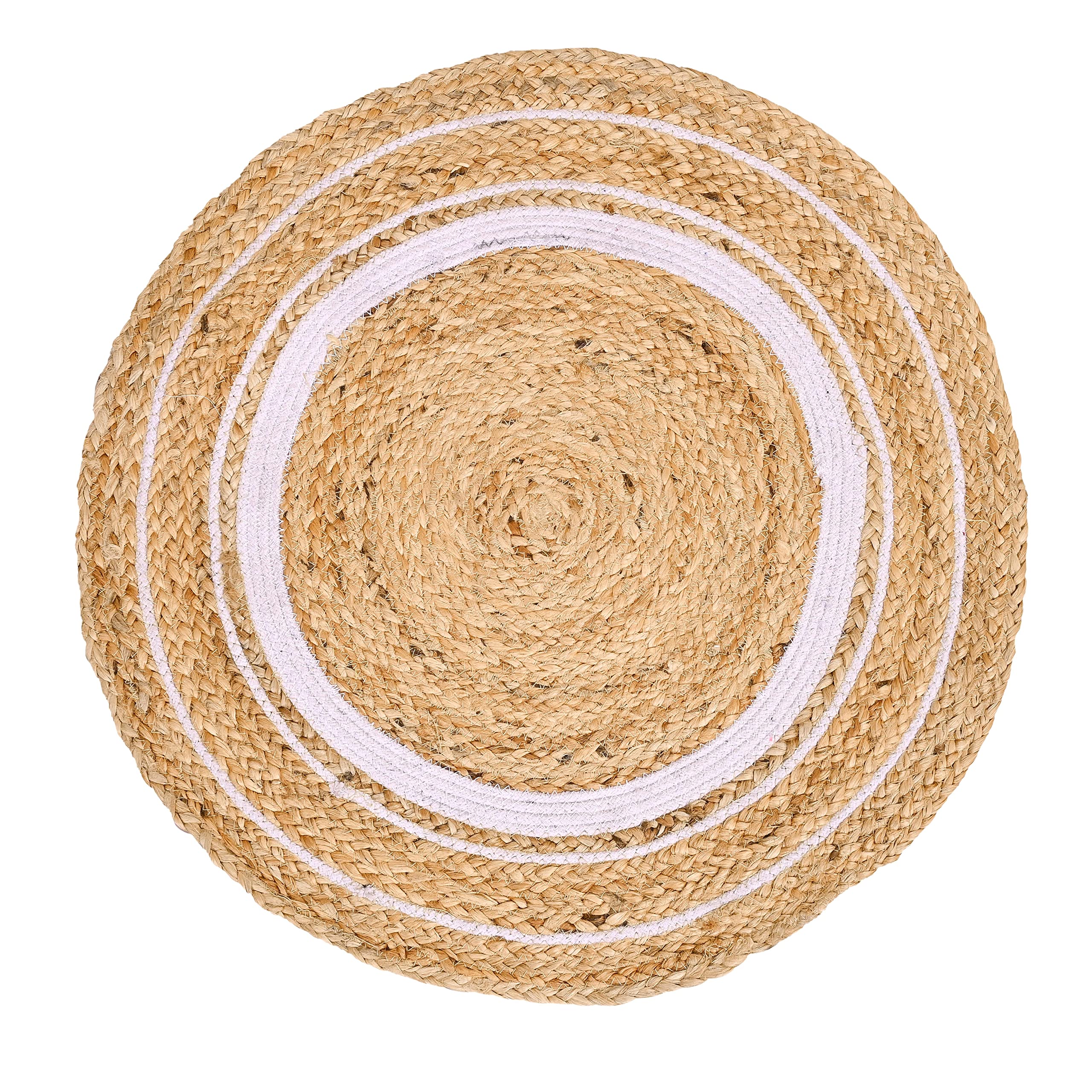 Round Shape Braided Rug Floor Rug mat Cotton Home Decor Rug Circular Meditation mat Yoga mat Jute Rug Solid Area Rugs (2 feet, White)