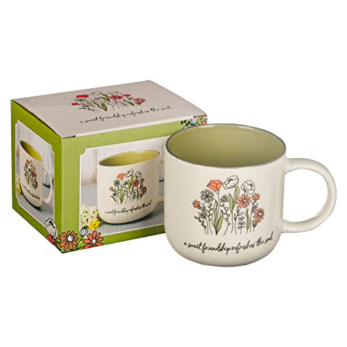 Christian Art Gifts Sage Green Floral Ceramic Coffee Mug – 15 oz. Microwave and Dishwasher-safe Inspirational Scripture Coffee and Tea Mug for Friends with Bible Verse: Sweet Friendship –Proverbs 27:9