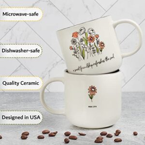 Christian Art Gifts Sage Green Floral Ceramic Coffee Mug – 15 oz. Microwave and Dishwasher-safe Inspirational Scripture Coffee and Tea Mug for Friends with Bible Verse: Sweet Friendship –Proverbs 27:9