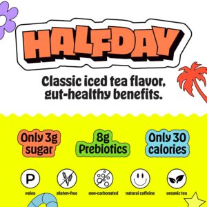 Halfday Prebiotic Green Tea with Honey and Ginseng 12-Pack - Nostalgic Flavor, Low Sugar, Incredible Taste - Paleo, Gluten Free, Drinks for Gut Health - Lightly Sweetened, Healthy Canned Iced Tea - 12