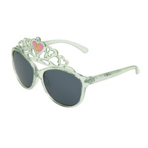 disney girls princess crown kids sunglasses, crystal blue to clear/glitter injection, 53