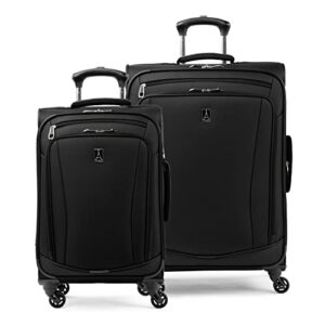 travelpro runway 2 piece luggage set, carry-on & convertible medium to large check-in expandable luggage, 4 spinner wheels, softside suitcase, men and women, black