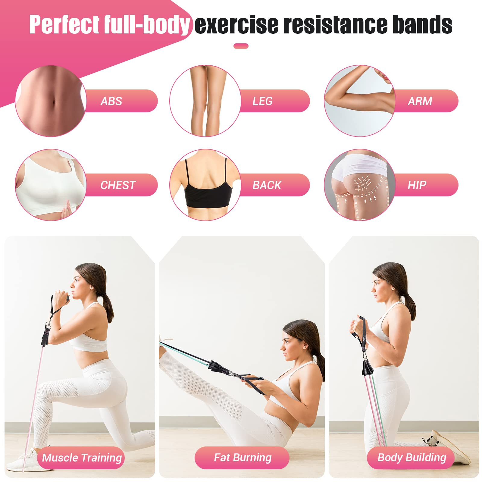 Resistance Bands with Handles for Women, 5 Level Exercise Bands Workout Bands for Physical Therapy, Yoga, Pilates, Door Anchor, Storage Pouch(colour)