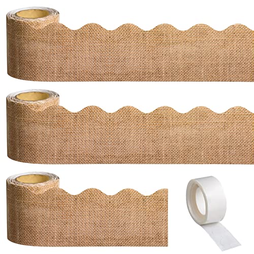 99 Feet Burlap Bulletin Board Border 3 Rolls Burlap Scalloped Borders Trim Fall Classroom Bulletin Board Rolled Trim Farmhouse Decoration for Thanksgiving Back to School Classroom School Party Decor