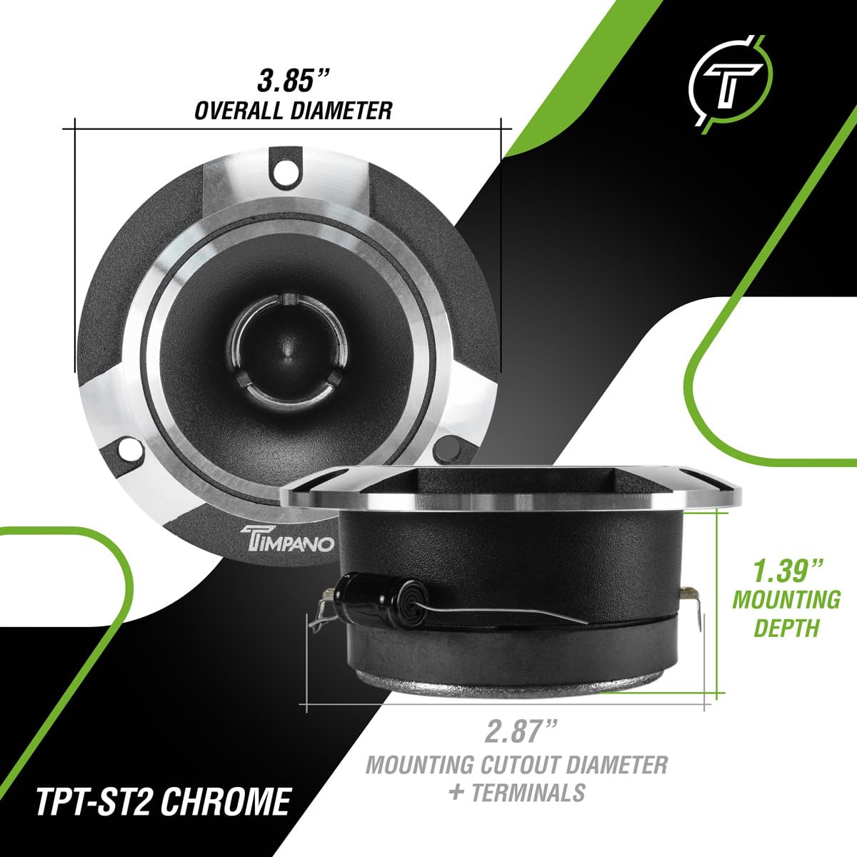 Timpano 1500 Watts Bundle 2X 6.5 TPT-MR6-4 Bullet Midrange Speaker 500 Watts 4 Ohm + 2X Super Tweeters TPT-ST2 Chrome for Car Audio Systems (2 Speakers, 2 tweeters)