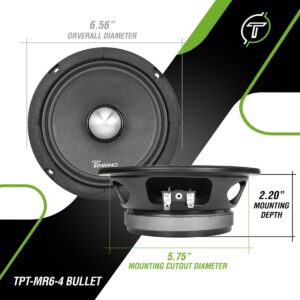 Timpano 1500 Watts Bundle 2X 6.5 TPT-MR6-4 Bullet Midrange Speaker 500 Watts 4 Ohm + 2X Super Tweeters TPT-ST2 Chrome for Car Audio Systems (2 Speakers, 2 tweeters)