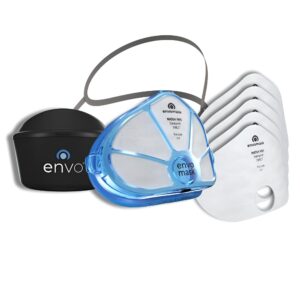 envo mask n95 reusable respirator kit featuring airgel cushion technology for secure all day comfort - includes holo headgear, 5 replacement filters and slim storage case (70953)