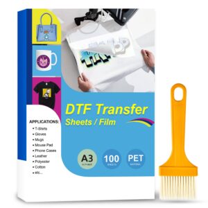 100 Sheets A3 DTF Transfer Film (11.7 x 16.5 Inches), Clear PET Heat Transfer Paper, Cold & Hot Peel DTF Transfer Paper for All DTF Printers & Material (Textile, Polyester, Cotton etc) - by Godora…