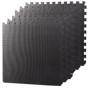 f2c 6 pieces puzzle exercise mat eva foam interlocking tiles with 12 end borders for gym home exercise workout floor protecting black