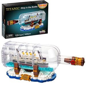 allupal titanic ship in a bottle creator expert building kit, collectible display model set, creative gift toy for adults and teens age 14+ (1000 pieces)