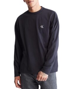 calvin klein men's relaxed fit archive logo crewneck long sleeve tee, black beauty, medium