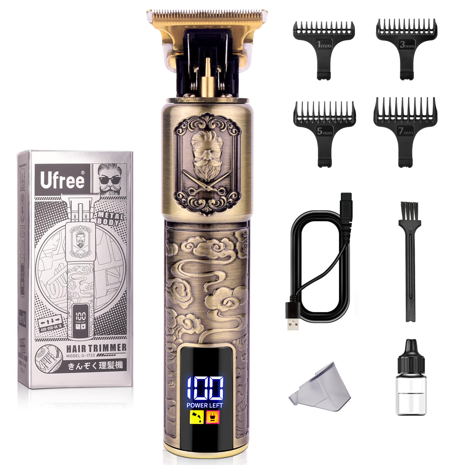 Ufree Beard Hair Trimmer for Men Professional, Grooming Cutting Kit, Mustache T Blade Liners Trimmer Electric Shavers, Cordless Zero Gapped Edgers Clippers Barber Supplies, Gifts for Men