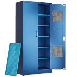 metaltiger locking metal storage cabinet | garage storage cabinet with doors | 71" lockable tool cabinet | metal cabinets for home office (dark blue)