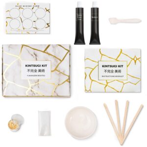 laffair kintsugi repair kit – repair ceramic bowls with kintsugi kit gold powder resin glue, bring japanese art to your home – comes with a practice bowl and cloth