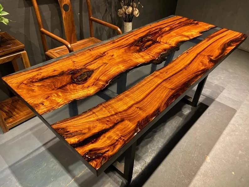 Personalized LARGE EPOXY TABLE, Resin Dining Table for 2, 4, 6, 8 River Dining Table Top, Wood Epoxy Coffee Table Top, Living Room Table (without Stand, 24 x 12inches)