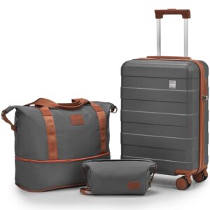 imiomo carry on luggage, 20 in carry-on suitcase with spinner wheels, hardside 3pcs set lightweight rolling travel luggage with tsa lock(20"/grey)