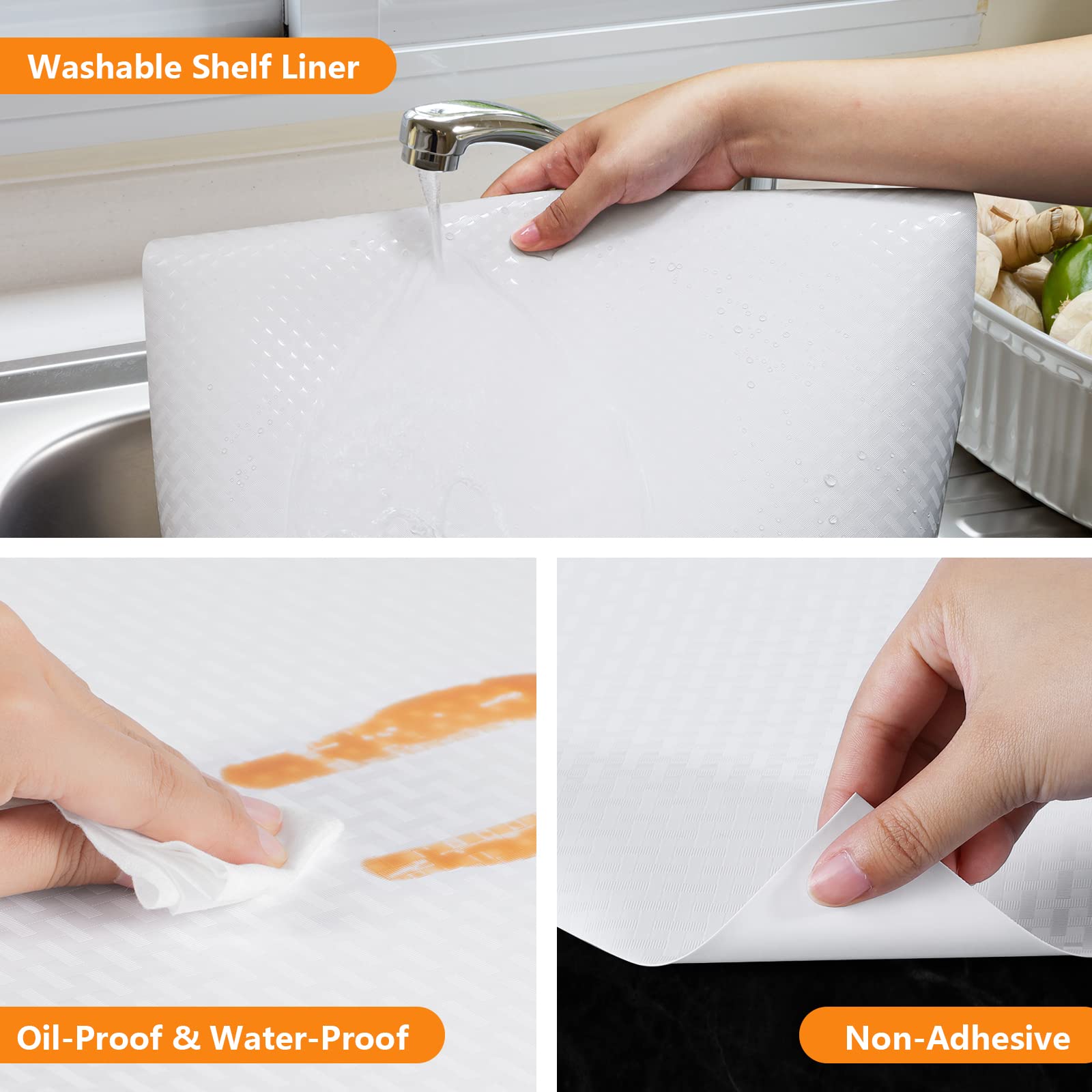 StaHom Shelf Liners for Kitchen Cabinets Refrigerator Liners Waterproof & Oil-Proof Kitchen Cupboard Liner Non-Slip Drawer Mats EVA Non Adhesive Fridge Liner for Shelves-White 11.8 x 59 Inches