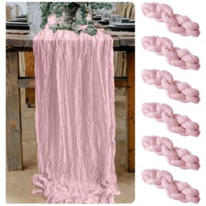 6 pieces blush cheesecloth table runner 10 ft baby pink table runner gauze for boho rustic wedding arch, baby and bridal shower decorations engagement party mother's day