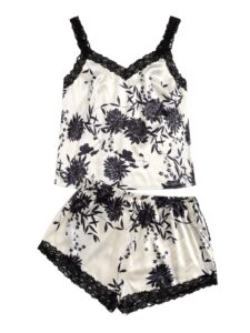 floerns women's plus size contrast lace camisole and shorts pj set sleepwear black and white 3xl