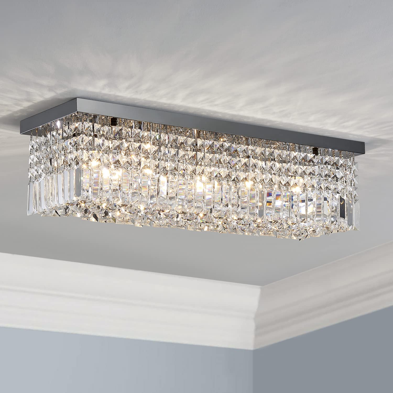 Saint Mossi 22010 5-Lights Modern K9 Crystal Chandelier, Island Design, Flush Mount Ceiling Light, H9 x W10 x L31, Clear Crystal & Pearl Black Finish