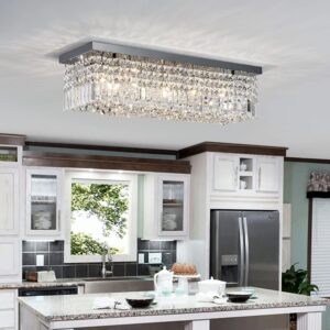 Saint Mossi 22010 5-Lights Modern K9 Crystal Chandelier, Island Design, Flush Mount Ceiling Light, H9 x W10 x L31, Clear Crystal & Pearl Black Finish