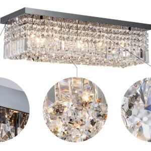 Saint Mossi 22010 5-Lights Modern K9 Crystal Chandelier, Island Design, Flush Mount Ceiling Light, H9 x W10 x L31, Clear Crystal & Pearl Black Finish