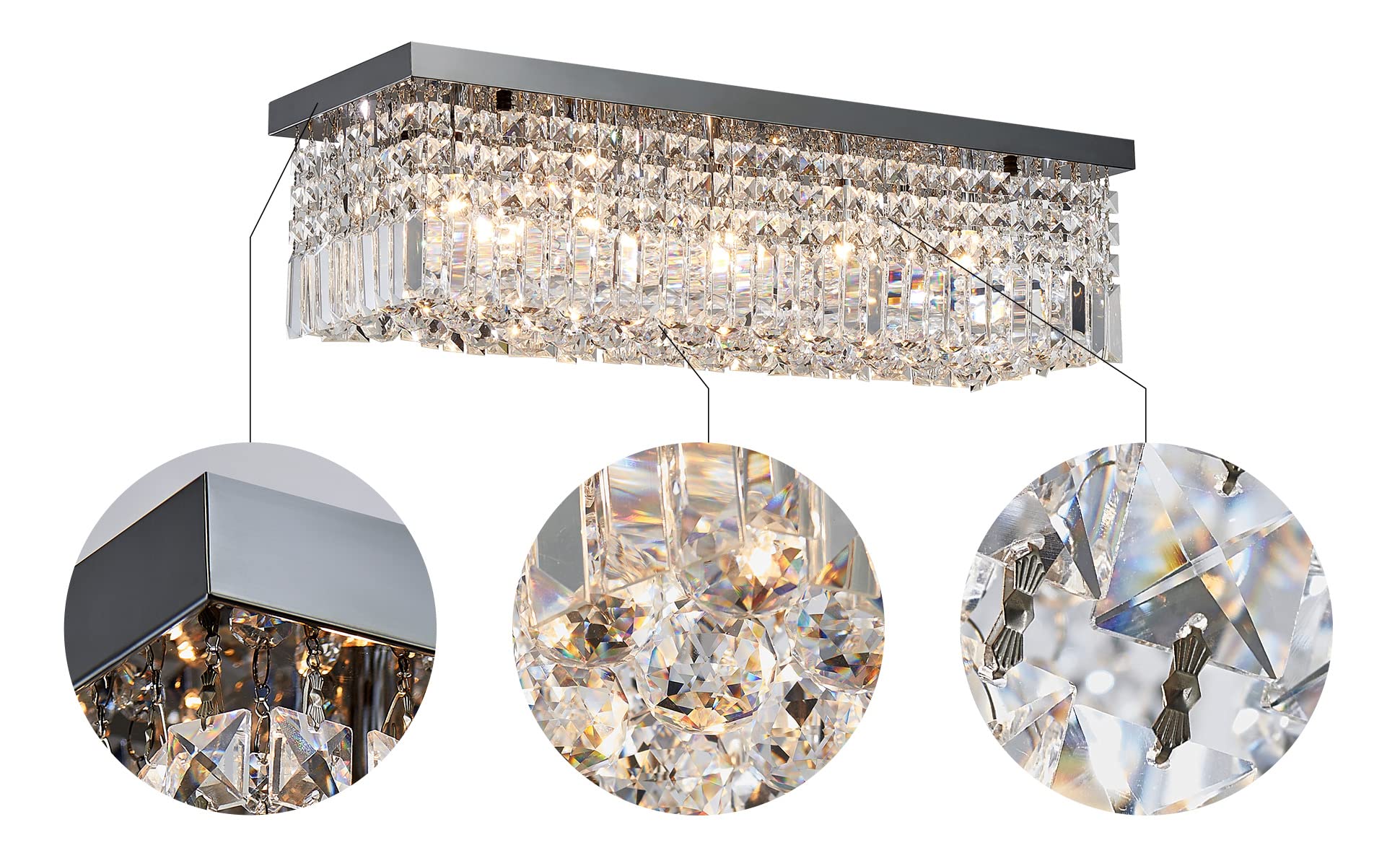 Saint Mossi 22010 5-Lights Modern K9 Crystal Chandelier, Island Design, Flush Mount Ceiling Light, H9 x W10 x L31, Clear Crystal & Pearl Black Finish