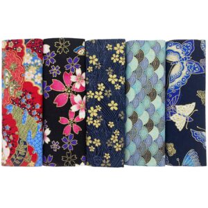 aufodara 5pcs cotton fabric 15.7x31.4" japanese style printed fabric fat quarters fabric bundles for diy sewing quilting artcraft handwork fabric (navy blue)