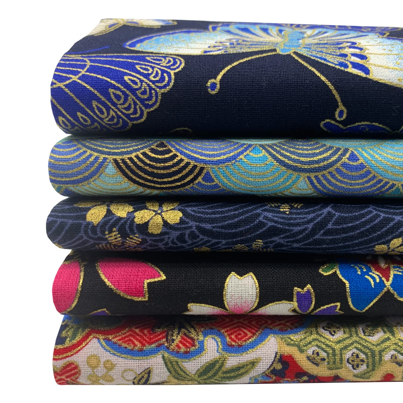 aufodara 5Pcs Cotton Fabric 15.7x31.4" Japanese Style Printed Fabric Fat Quarters Fabric Bundles for DIY Sewing Quilting Artcraft Handwork Fabric (Navy Blue)