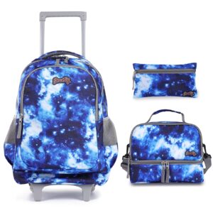 seastig rolling backpack 18in double handle backpack kids wheeled backpack roller backpack with lunch bag set girls boys