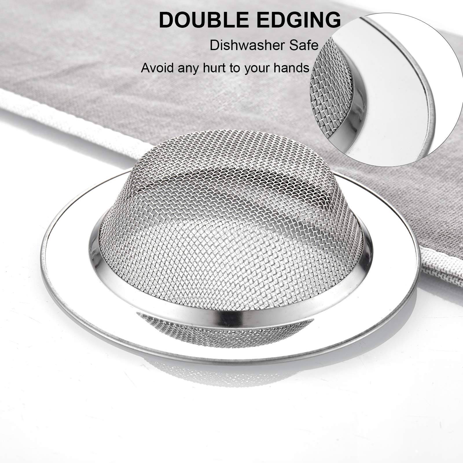 Upgrade 304 Stainless Steel Kitchen Sink Strainer, Kitchen Sink Drain Strainer, Sink Strainers with Large Wide Rim 4.5" Diameter for Kitchen Sinks (Stainless Steel 304) (2 PACK)