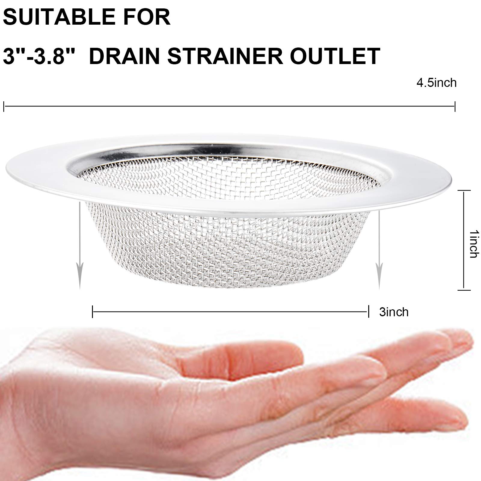 Upgrade 304 Stainless Steel Kitchen Sink Strainer, Kitchen Sink Drain Strainer, Sink Strainers with Large Wide Rim 4.5" Diameter for Kitchen Sinks (Stainless Steel 304) (2 PACK)