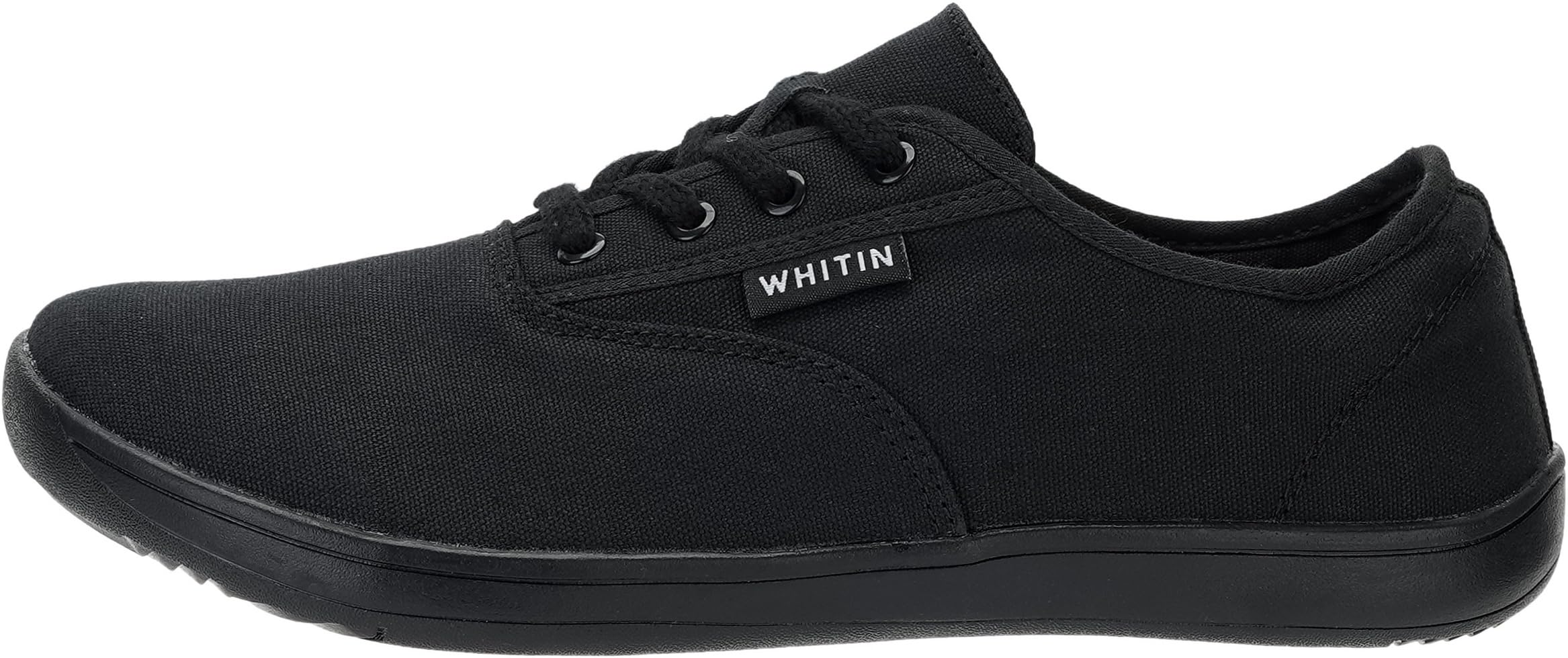 WHITIN Canvas Barefoot Sneakers for Men Wide Toe Box Minimalist Zero Drop Sole Shoes Minimus Extra Width Fit Size 11.5 12 Minimal Black 45