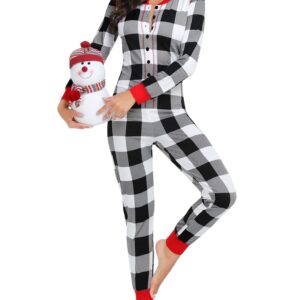 SWOMOG Womens Christmas Onesie Pajamas Jumpsuits Adult One Piece Sleepwear Long Sleeve Bodysuit Buttons Union Suit