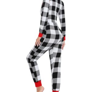 SWOMOG Womens Christmas Onesie Pajamas Jumpsuits Adult One Piece Sleepwear Long Sleeve Bodysuit Buttons Union Suit