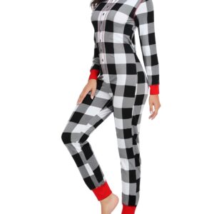 SWOMOG Womens Christmas Onesie Pajamas Jumpsuits Adult One Piece Sleepwear Long Sleeve Bodysuit Buttons Union Suit