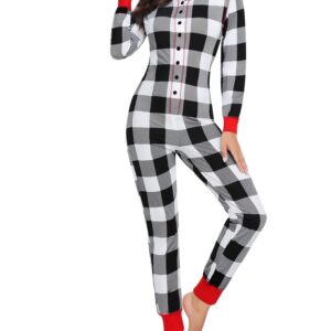 SWOMOG Womens Christmas Onesie Pajamas Jumpsuits Adult One Piece Sleepwear Long Sleeve Bodysuit Buttons Union Suit