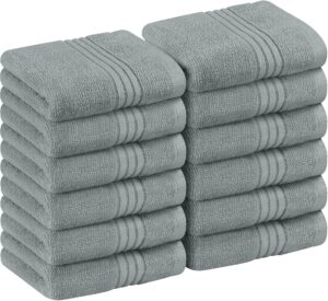 utopia towels 12 pack premium wash cloths set (12 x 12 inches) 100% cotton ring spun, highly absorbent and soft feel washcloths for bathroom, spa, gym, and face towel (cool grey)